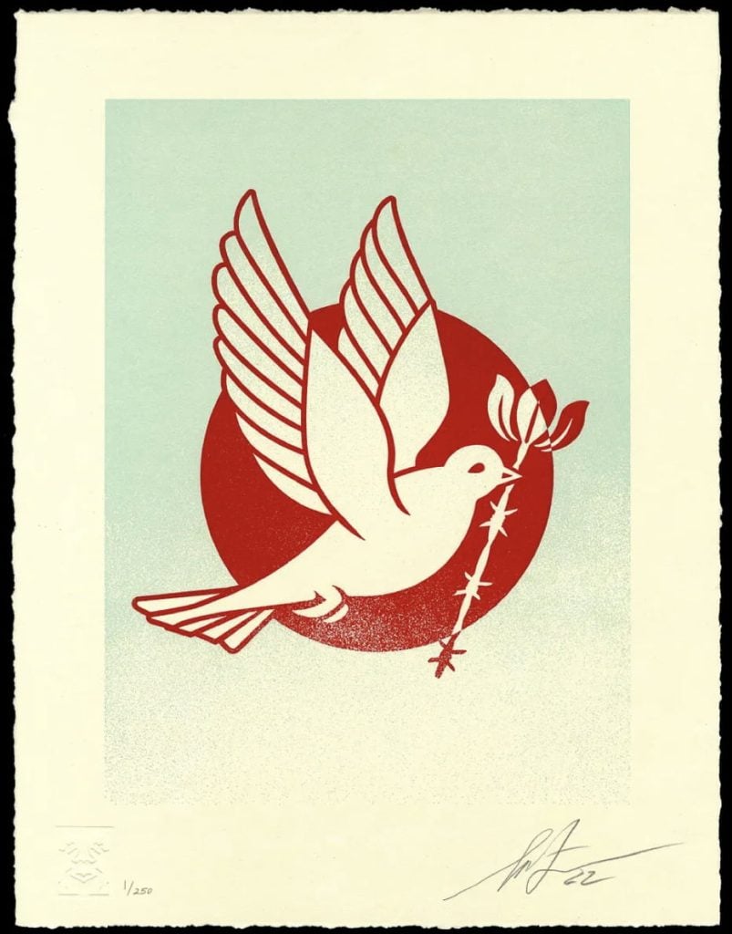 Shepard Fairey - Barb Wire Dove (Two Colorways: Red & Blue) *SOLD ...
